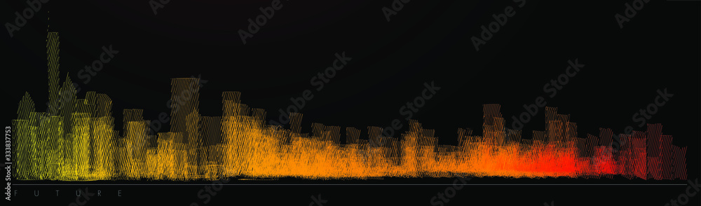 Night city illustration with neon glow colors. illustration with ...