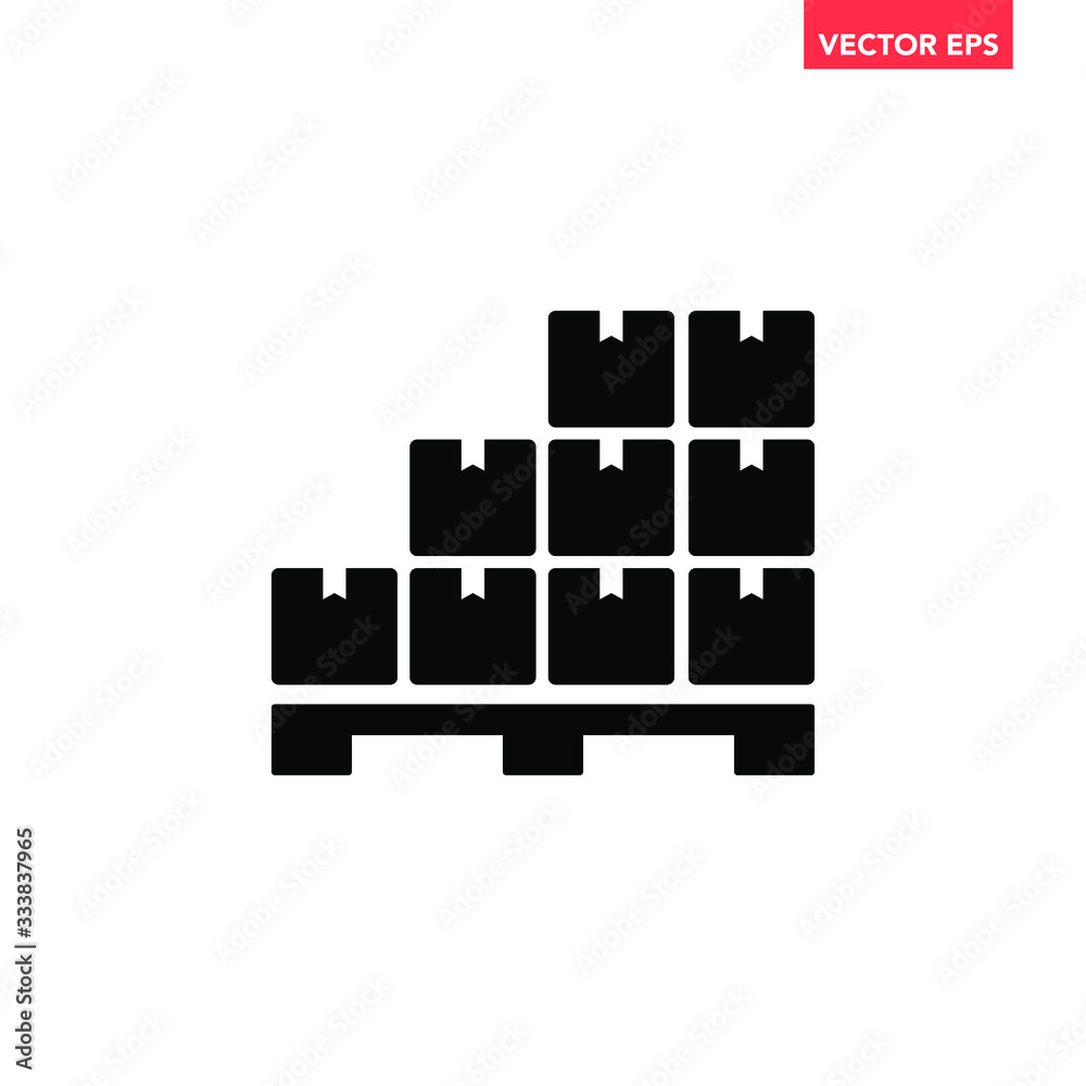 Black pile of stacked sealed goods cardboard boxes icon, generic ...