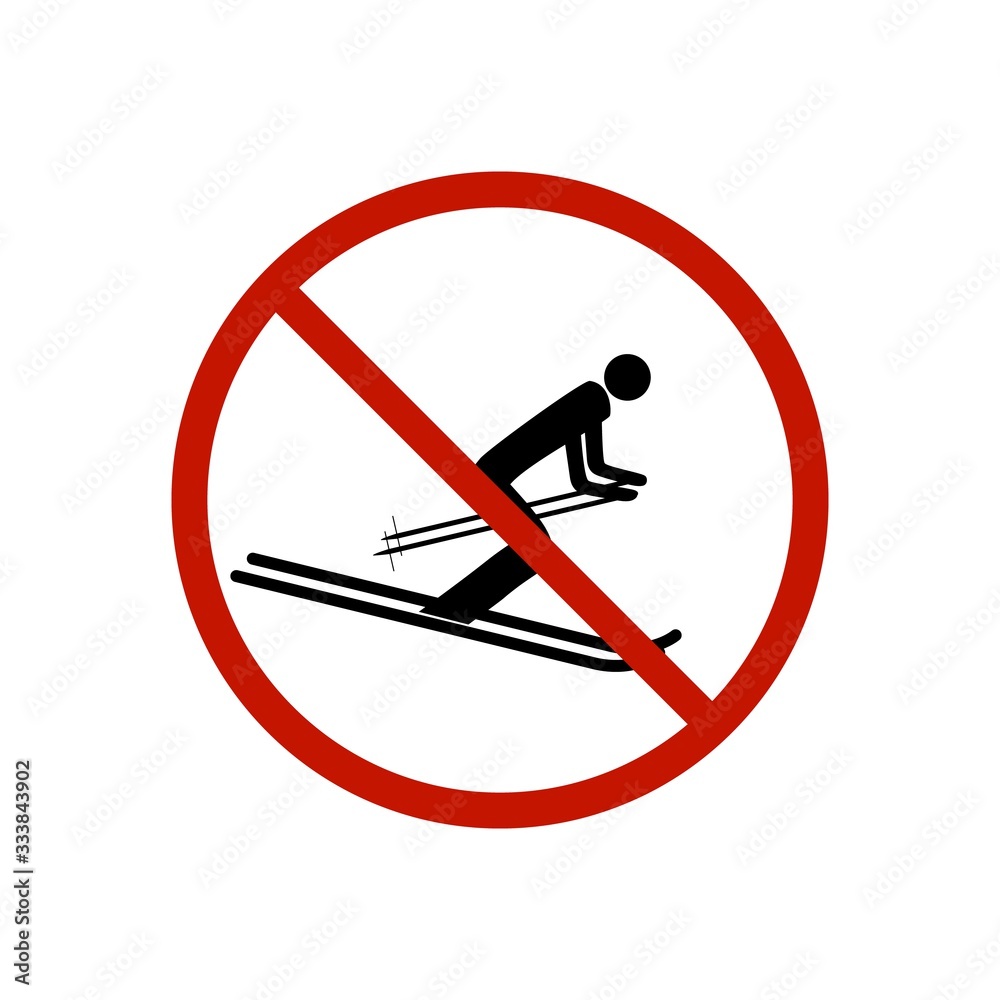 Dont jump into the skiing. Sign danger in descent, slope, snow. Warning ...