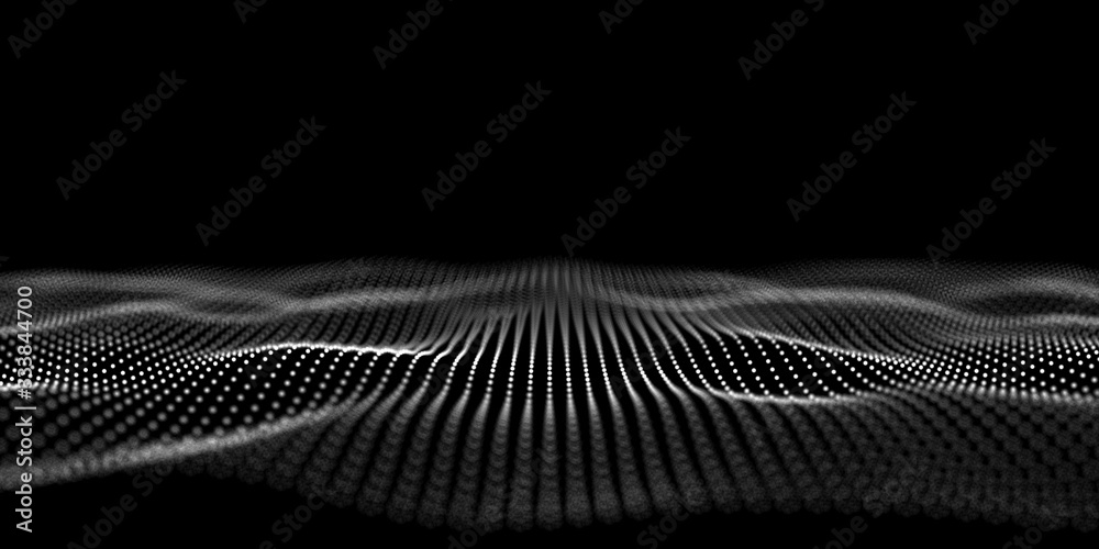 Abstract digital noise grid from dots in rows on black background ...