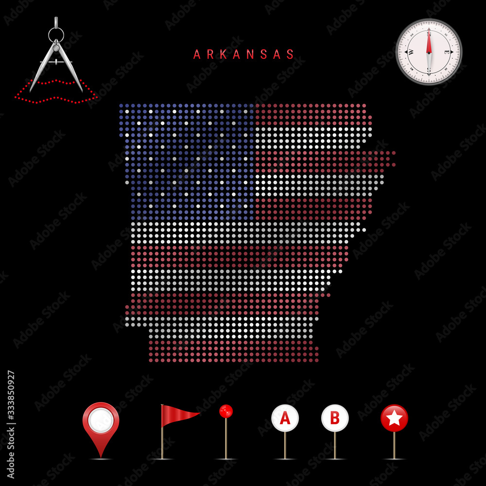 Dotted vector map of Arkansas painted in the american flag colors ...