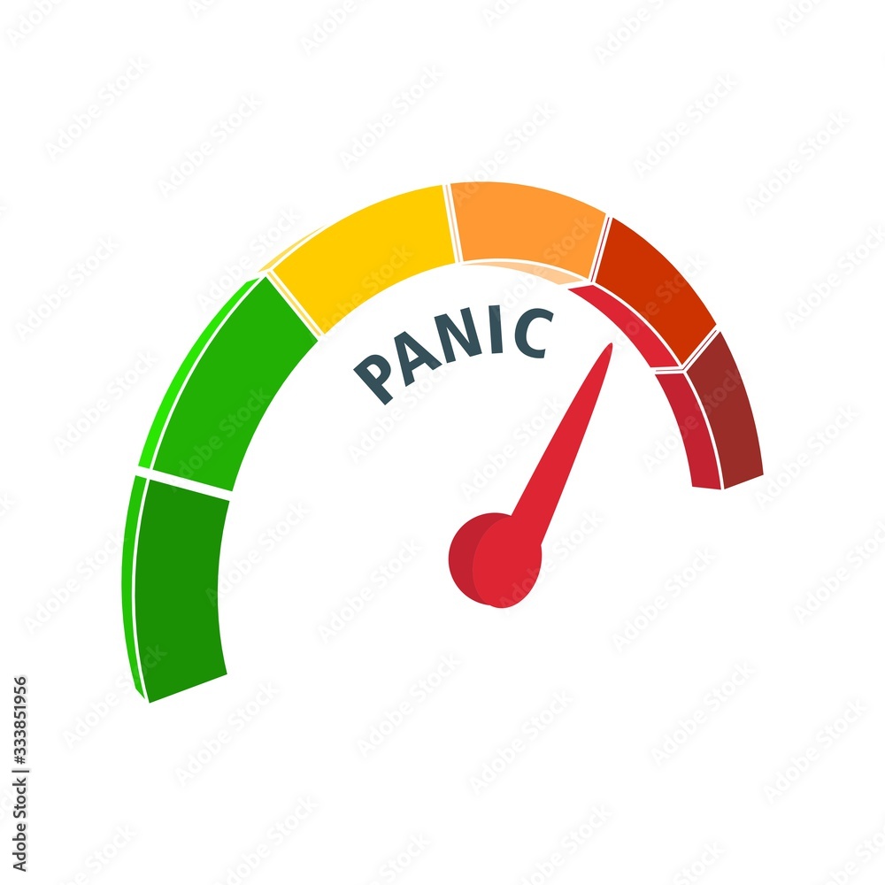 Panic level conceptual meter indicating maximum.Color scale with arrow ...