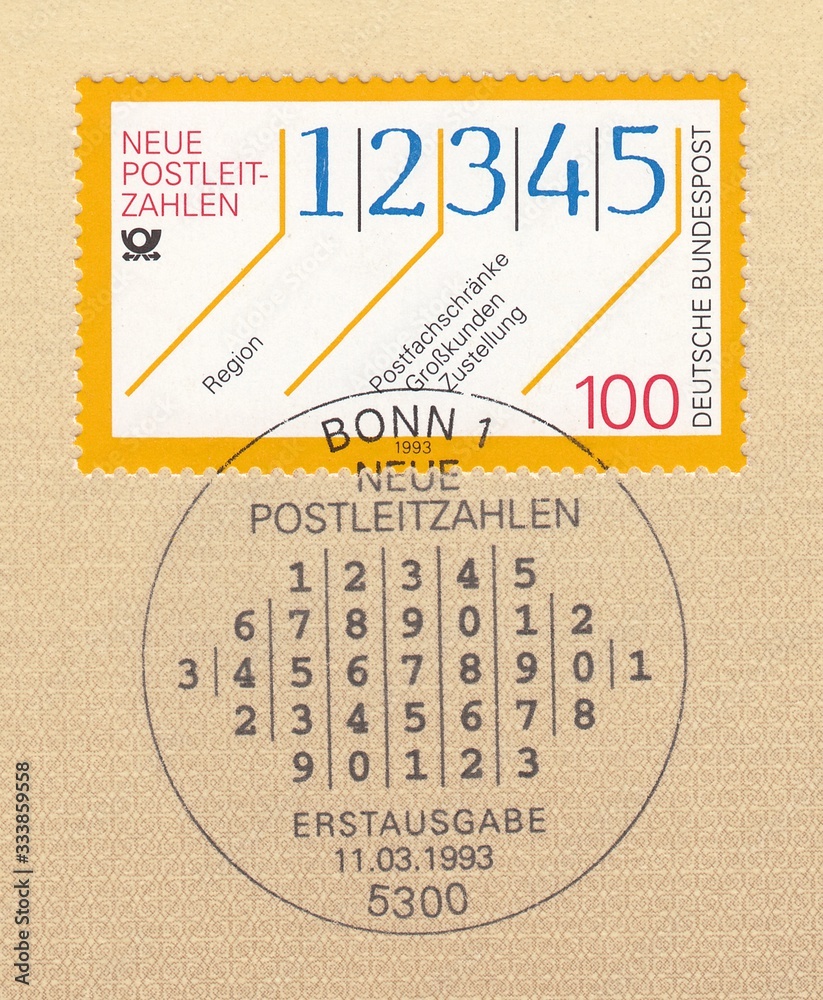 Introduction of Five-digit new postcodes system, postmark Bonn, stamp ...