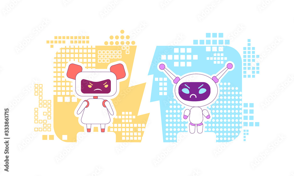 Good and bad bots thin line concept vector illustration. Futuristic ...