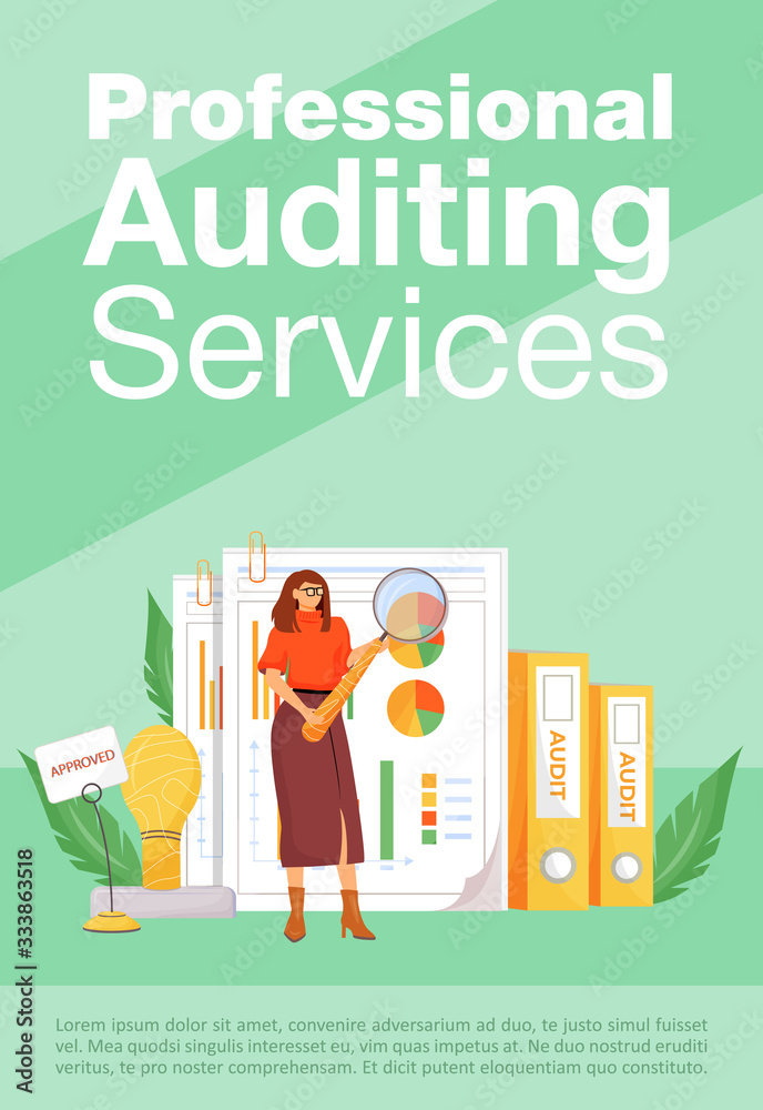 Professional auditing services poster flat vector template. Financial ...
