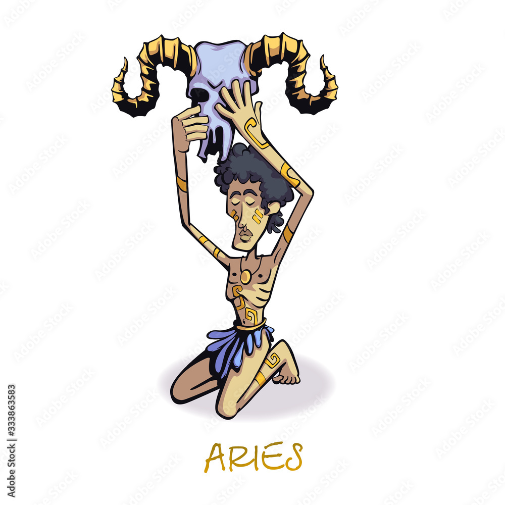 Aries zodiac sign man flat cartoon vector illustration. Astrological ...