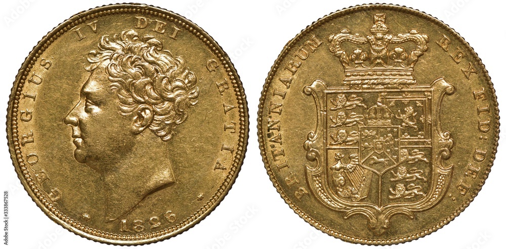 Great Britain British golden coin 1 one sovereign 1826, head of King ...
