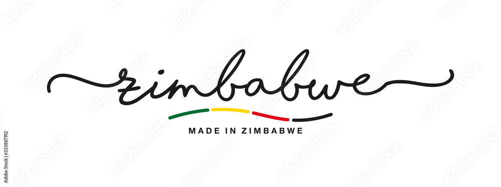 Made in Zimbabwe handwritten calligraphic lettering logo sticker flag ...