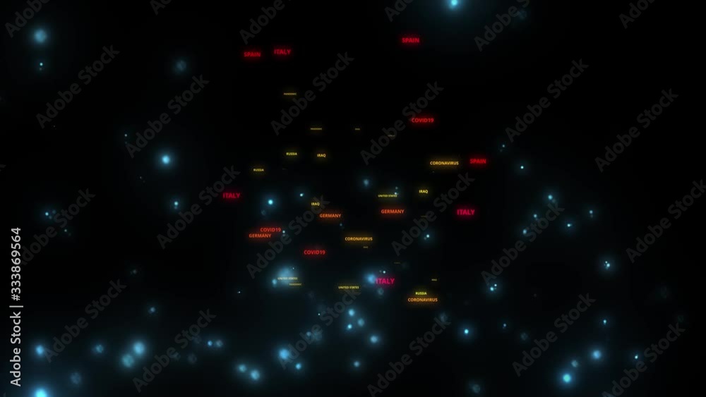 Covid-19 text motion background animation. Flying random words related ...