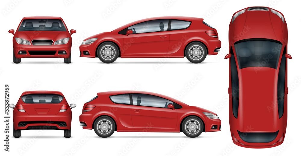 Red hatchback car vector mockup on white for vehicle branding ...