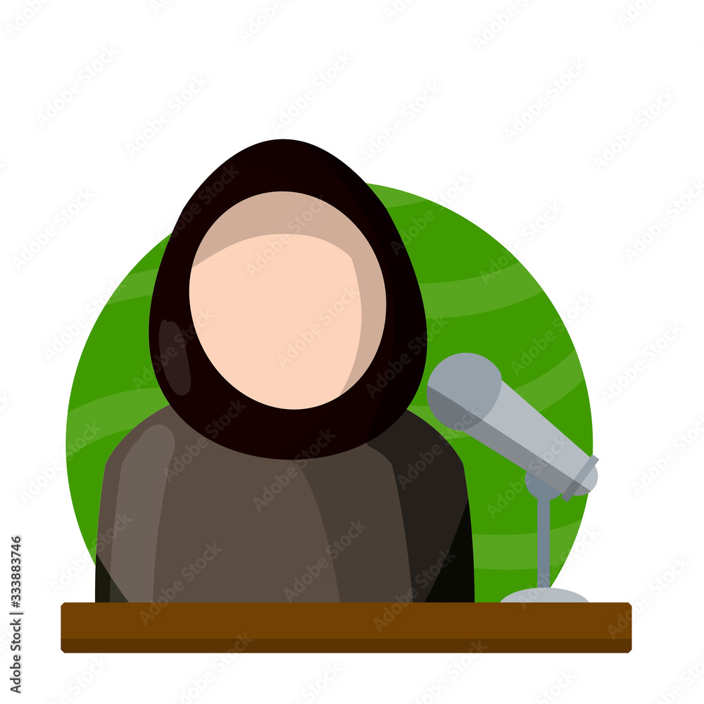 Arab female politician speech on podium with microphone. Women rights ...