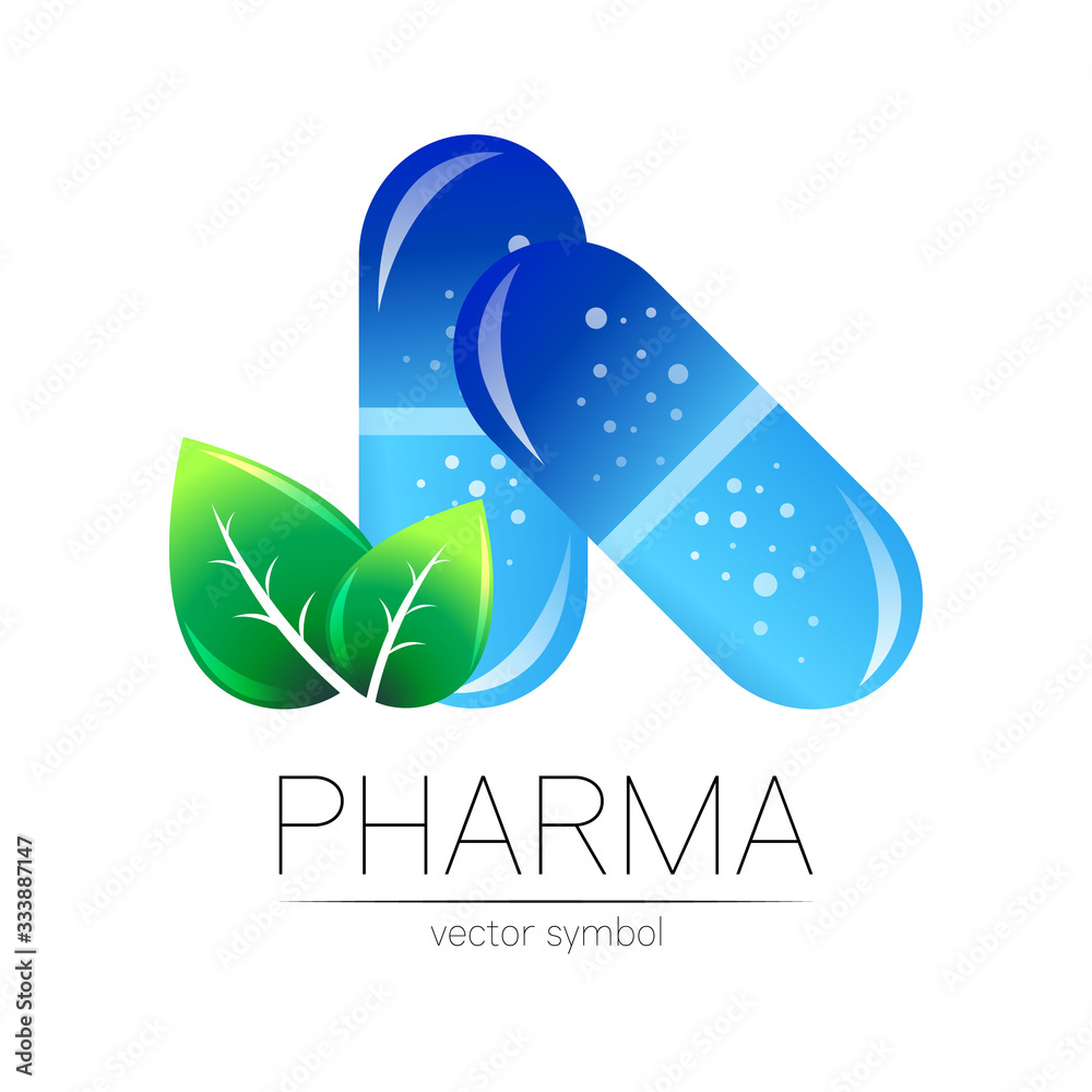 Pharmacy vector symbol with green leaf for pharmacist, pharma store ...