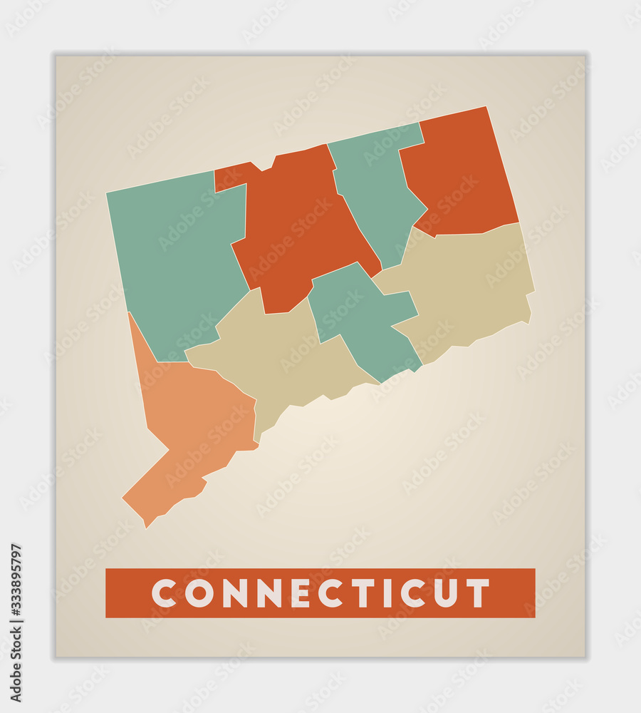 Connecticut poster. Map of the us state with colorful regions. Shape of ...