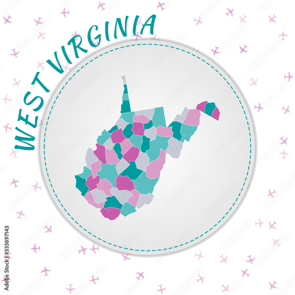 West Virginia map design. Map of the us state with regions in emerald ...