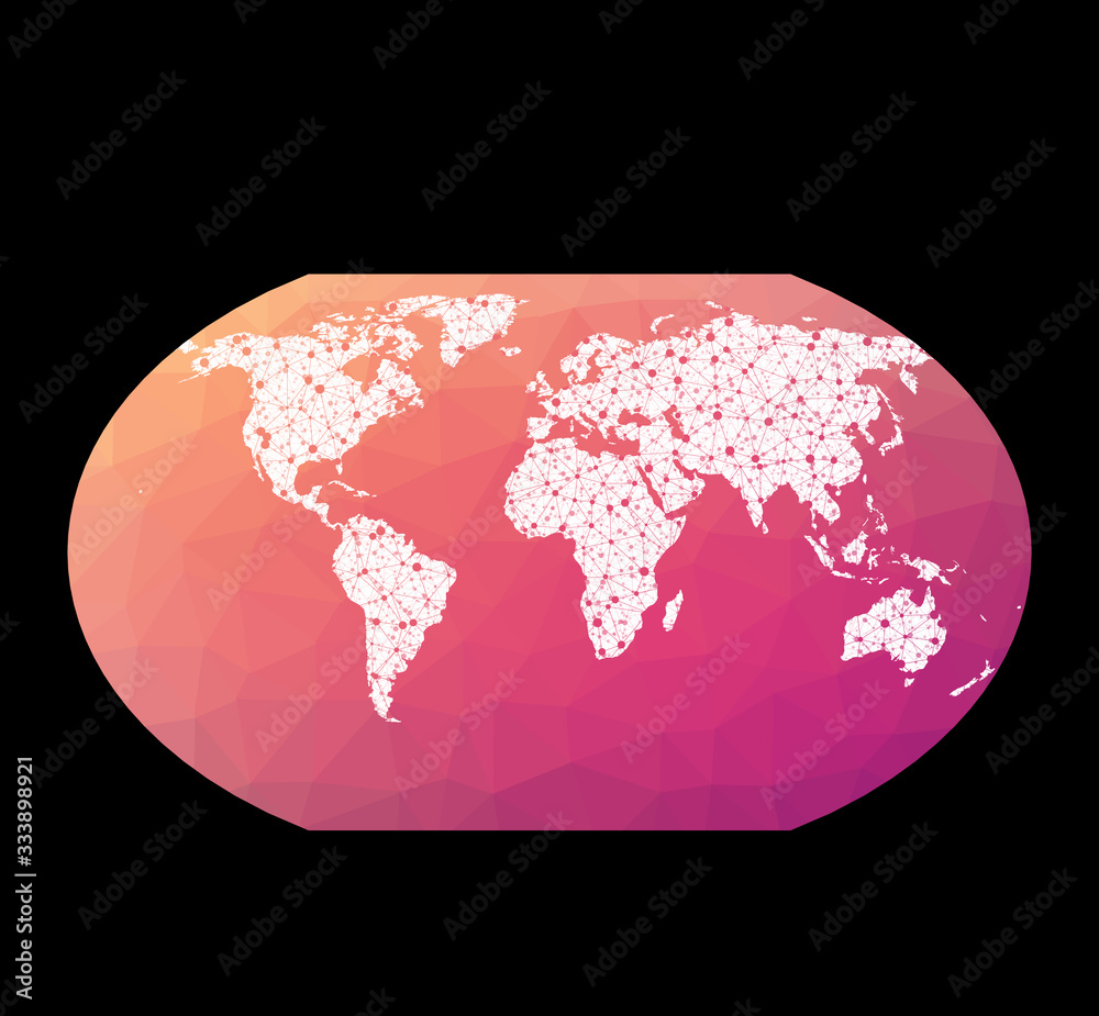 World Network Map Kavrayskiy Vii Pseudocylindrical Projection Wired Globe In Kavrayskiy 7