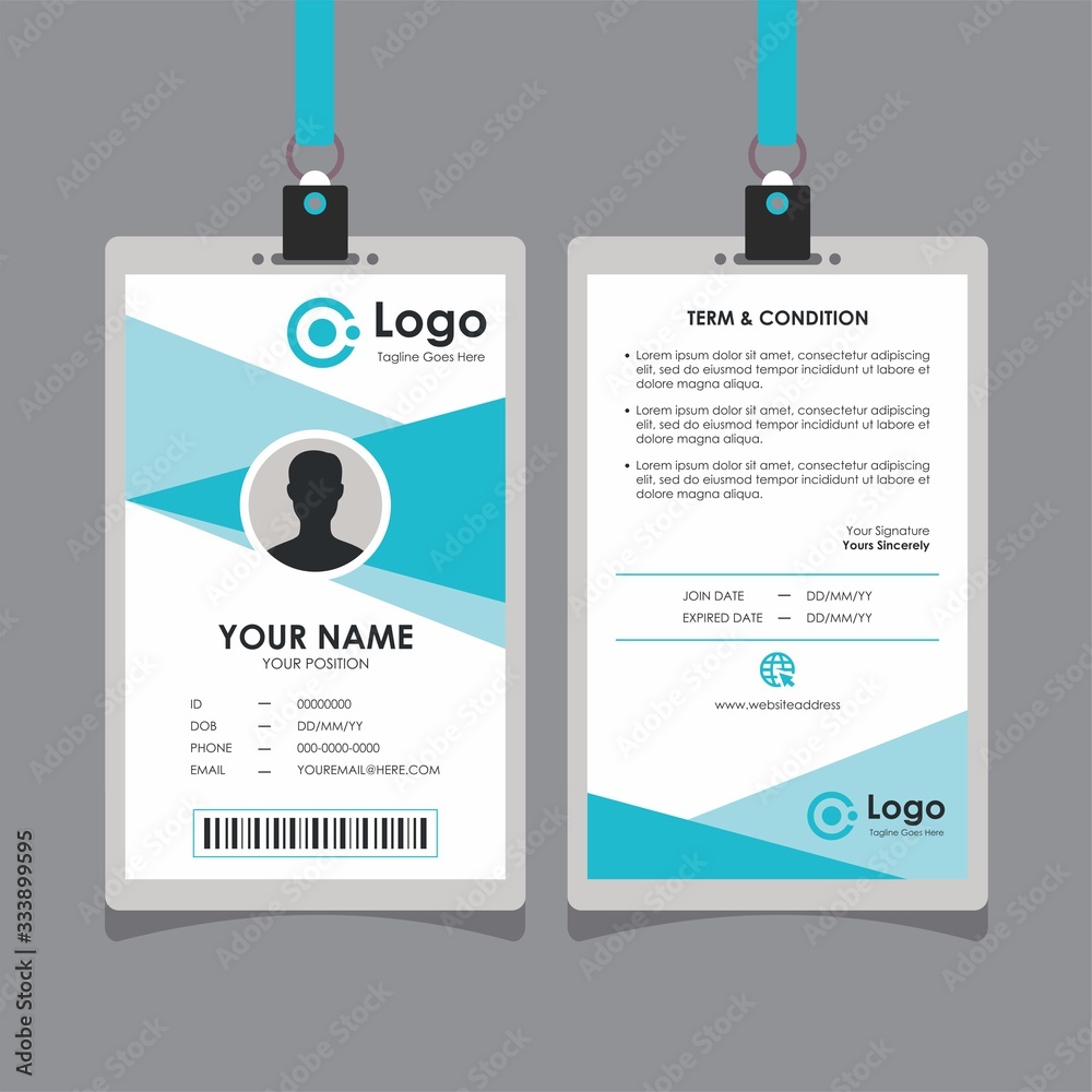 Simple Abstract Blue Turquoise White Geometric Id Card Design ...