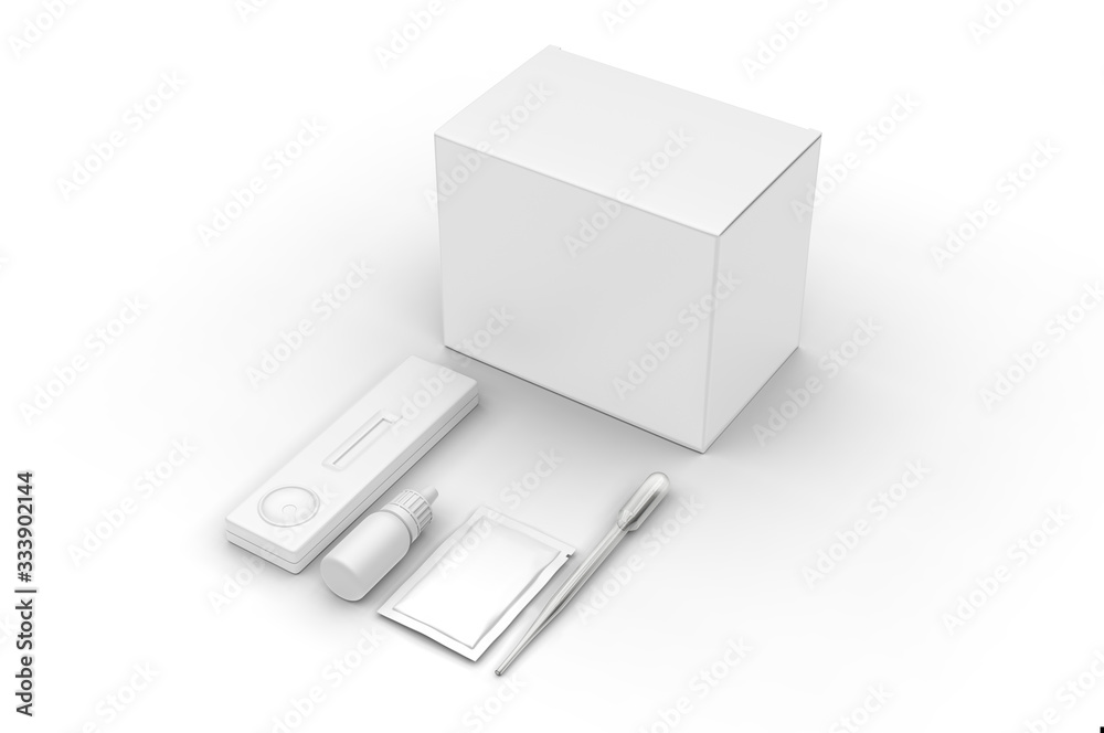 Blank rapid home self test kit packaging for branding, 3d render ...