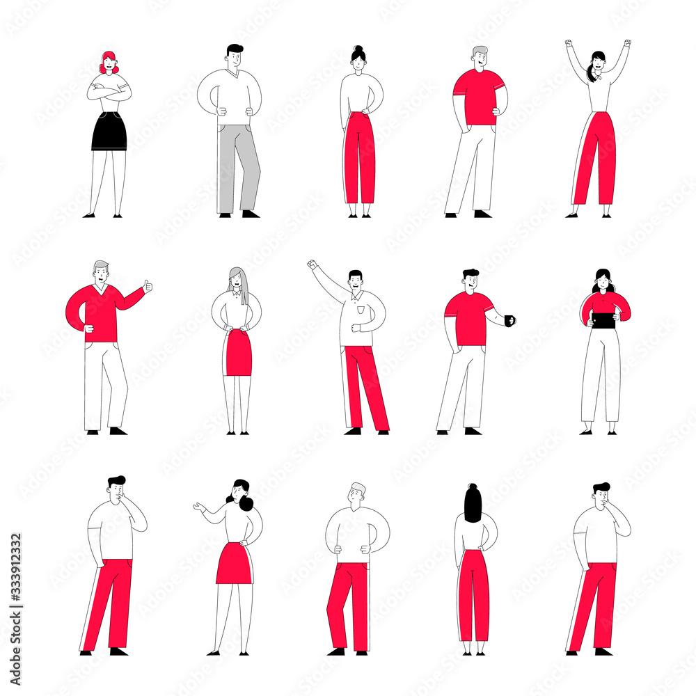 Set of Business People in Different Positions Stand with Arms Akimbo ...