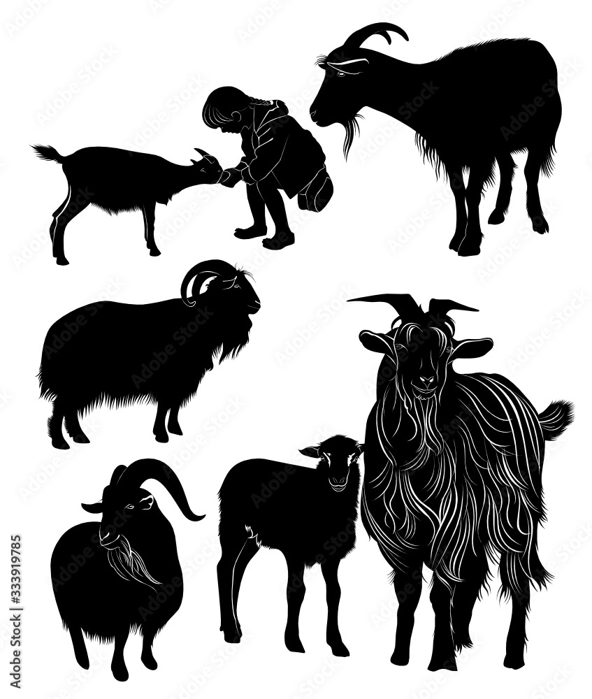 animals goats collection vector silhouette Stock Vector | Adobe Stock
