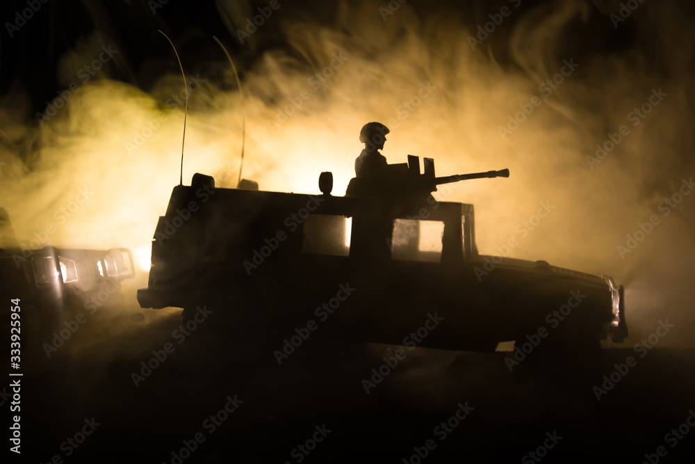 War Concept. Battle scene on war fog sky background, Fighting ...