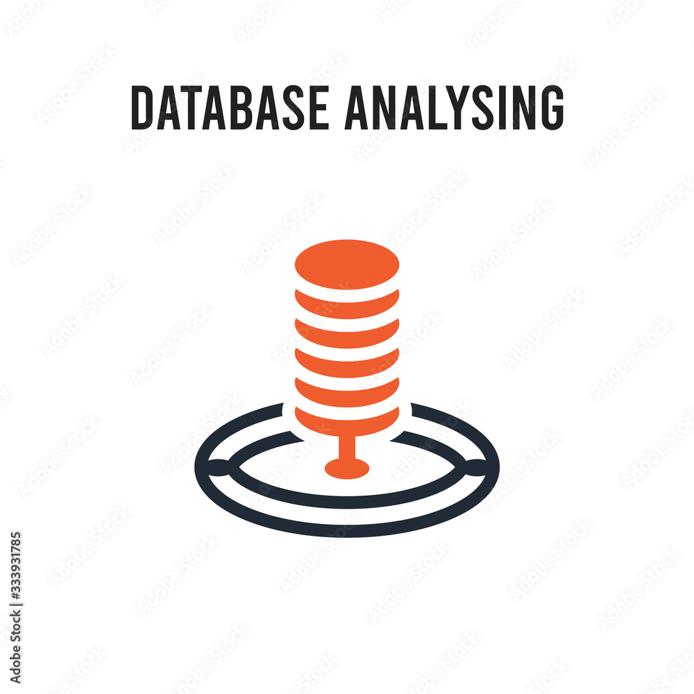 Database Analysing vector icon on white background. Red and black colored Database Analysing ...