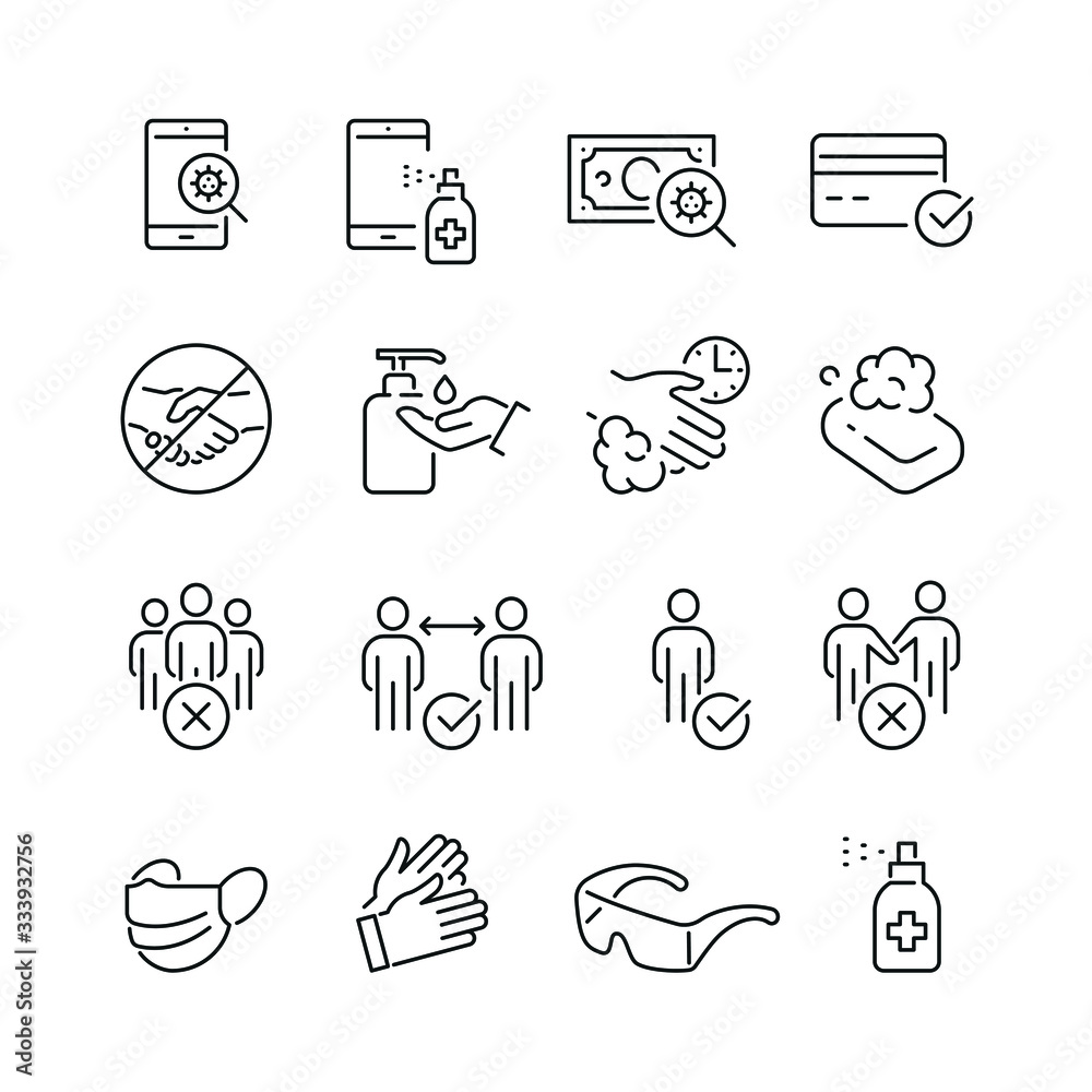 Coronavirus protection related icons: thin vector icon set, black and ...