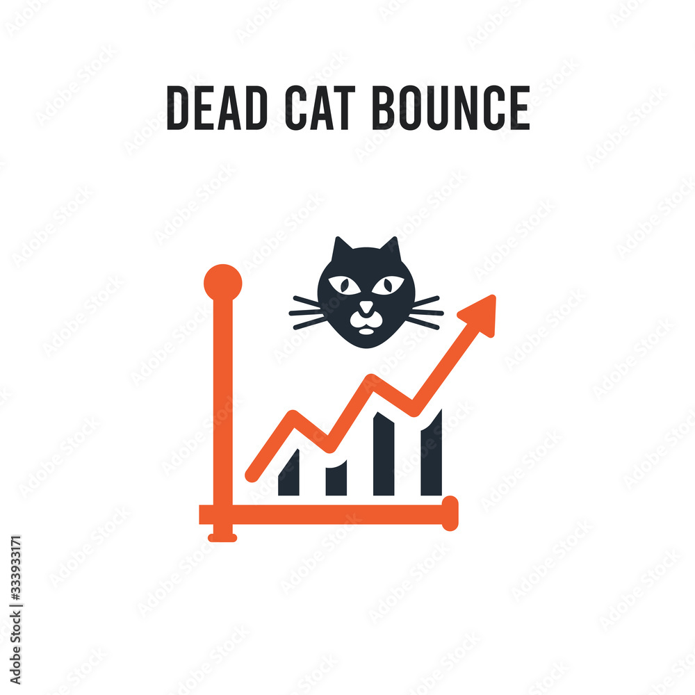 Dead cat bounce vector icon on white background. Red and black colored ...