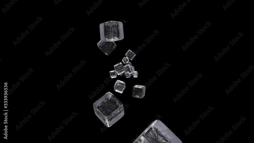 Stockvideo Pieces of ice flying towards, 3D animation on white and ...