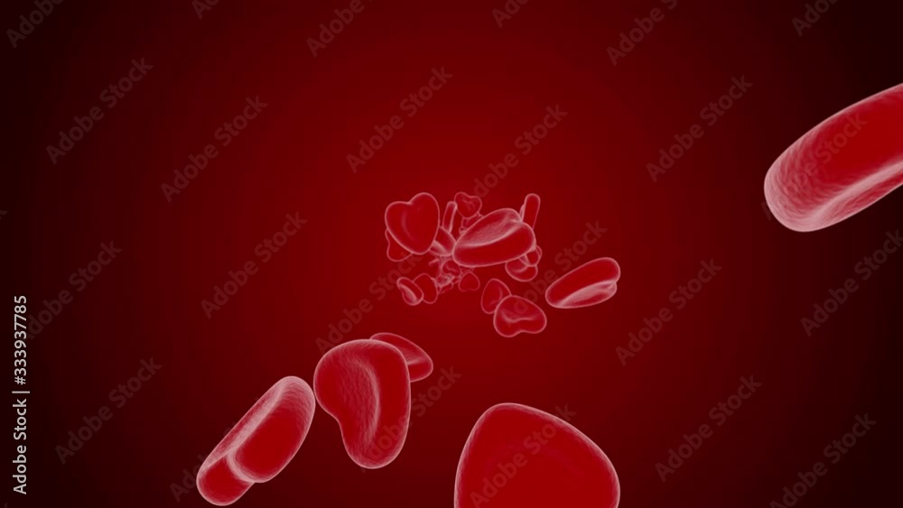 Heart blood cells flying towards, 3D animation on red, white, black ...