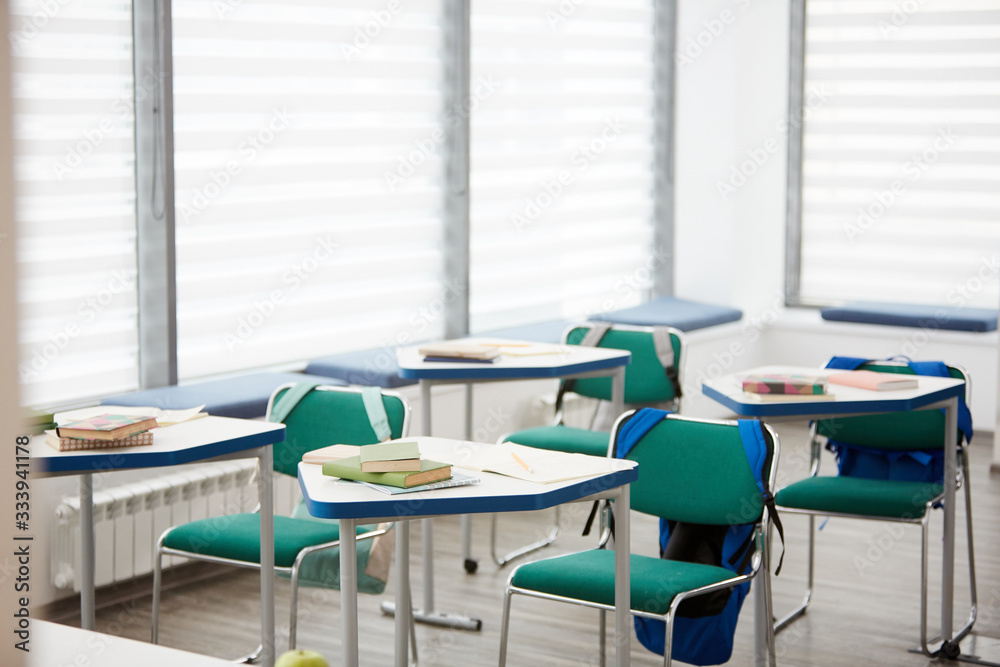 Background image of empty classroom interior in modern school building ...
