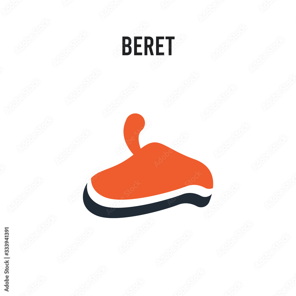 Beret vector icon on white background. Red and black colored Beret icon ...