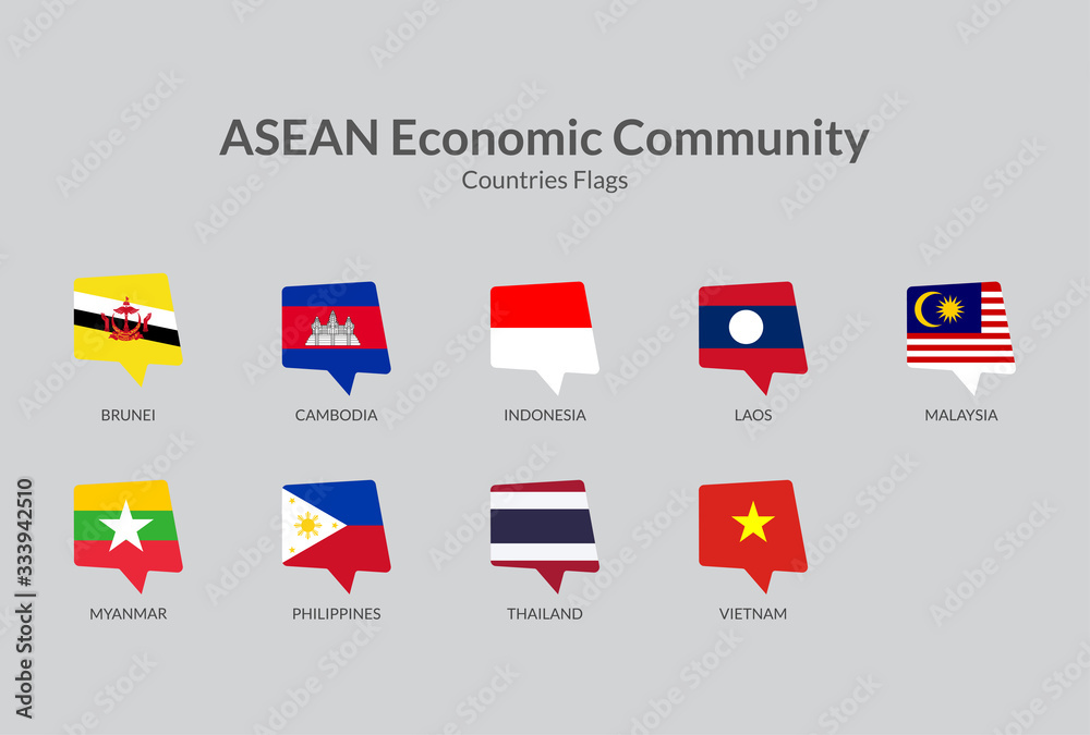 ASEAN Economic Community countries flag icons collection Stock Vector ...
