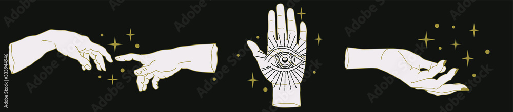 The Hand of the Philosopher, Palm with The Eye of Providence. Set of ...