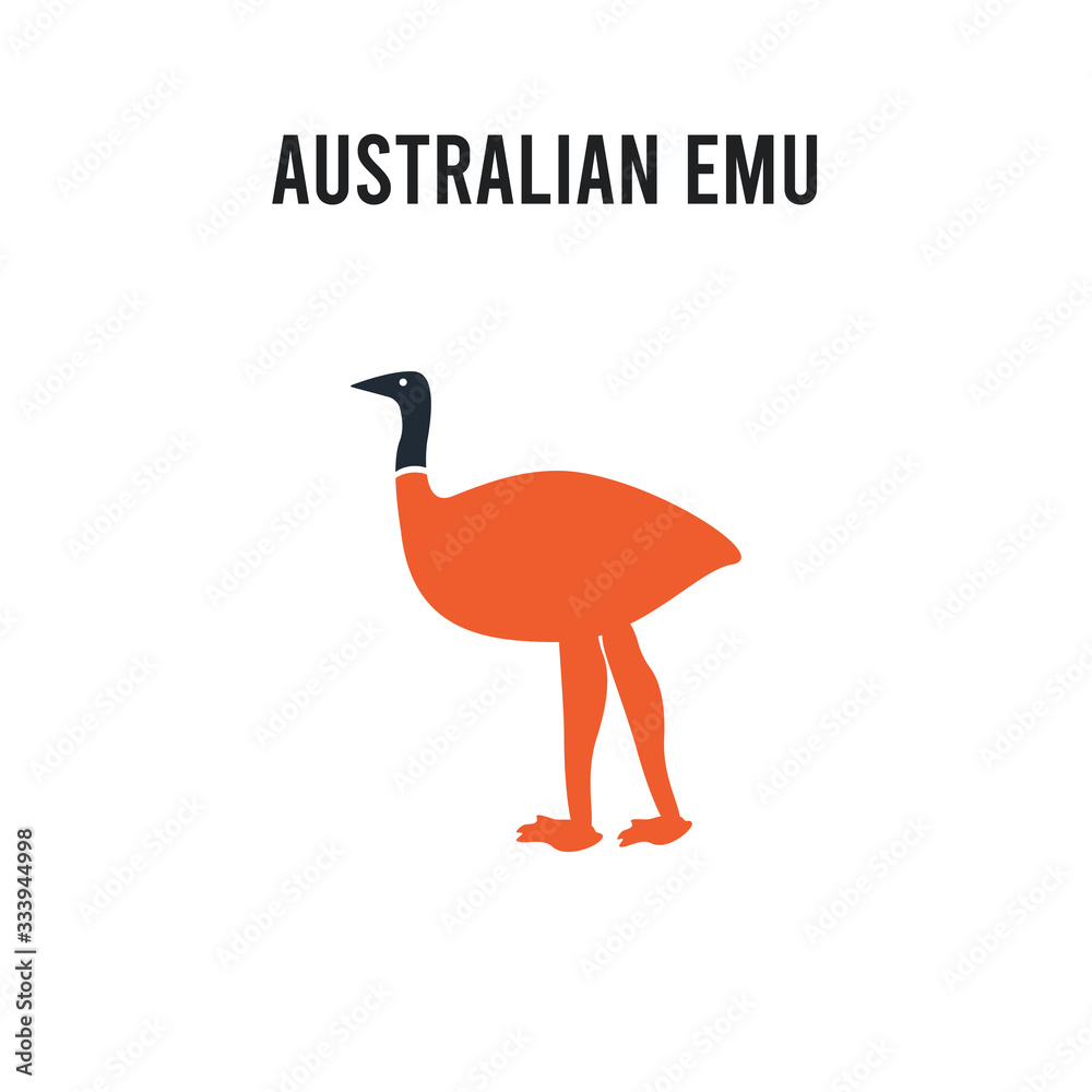 Australian emu vector icon on white background. Red and black colored ...