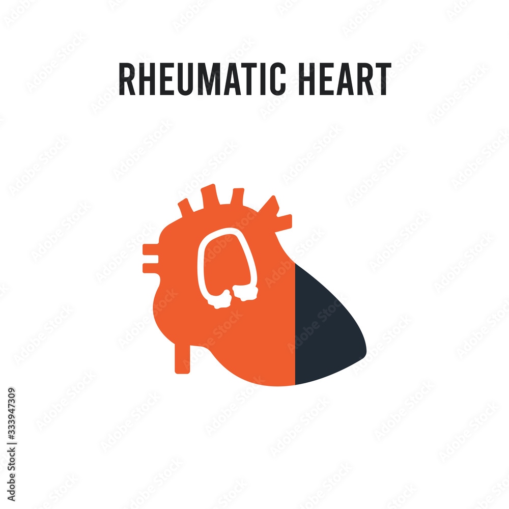 Rheumatic heart vector icon on white background. Red and black colored ...