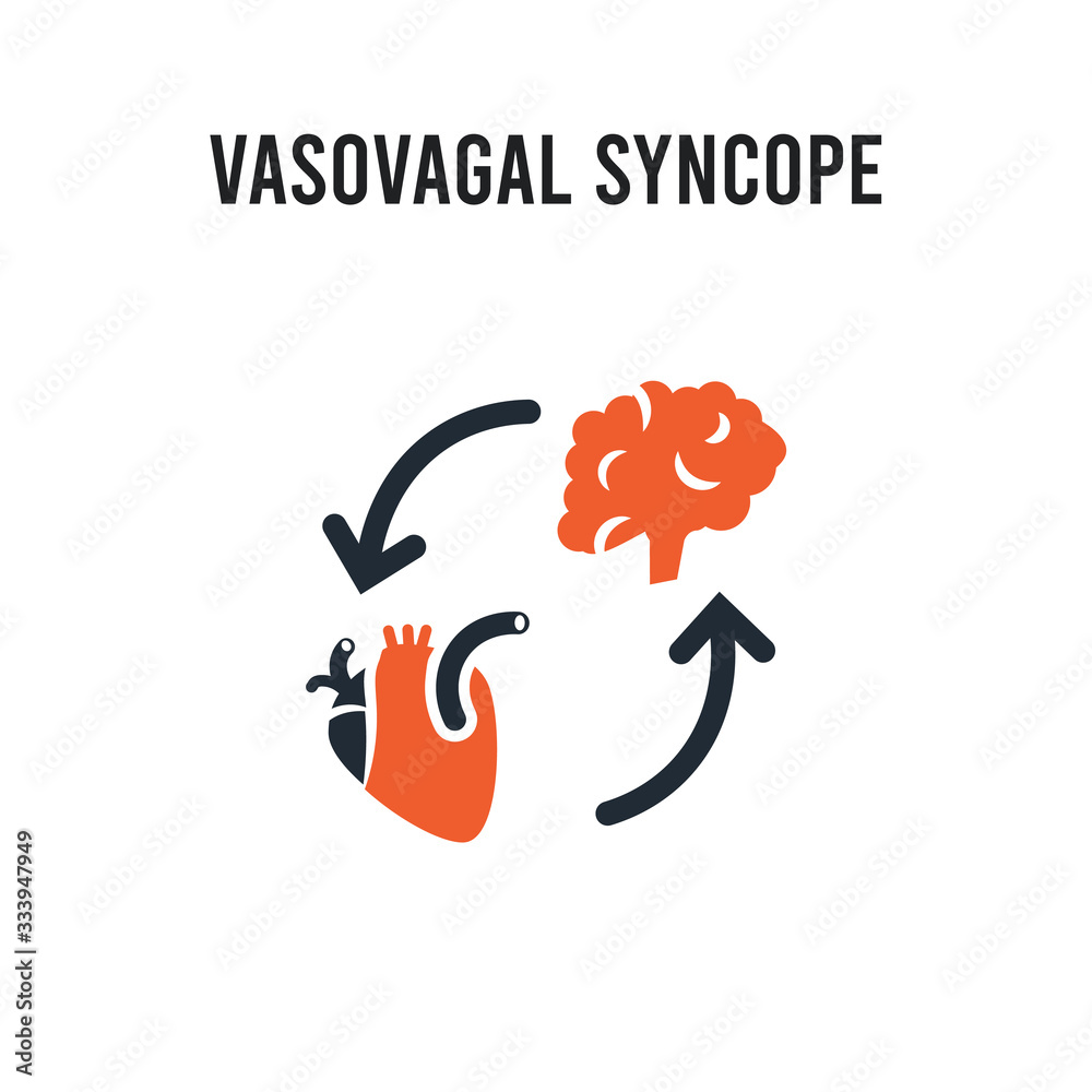 Vasovagal syncope vector icon on white background. Red and black ...