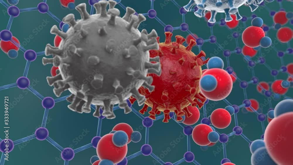 3D animation of a blue background and graphene lattice through which ...