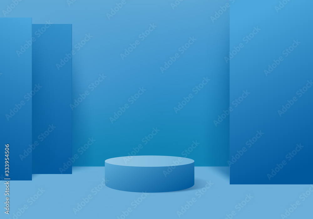Background vector 3d blue rendering with podium and minimal blue wall scene, minimal abstract ...
