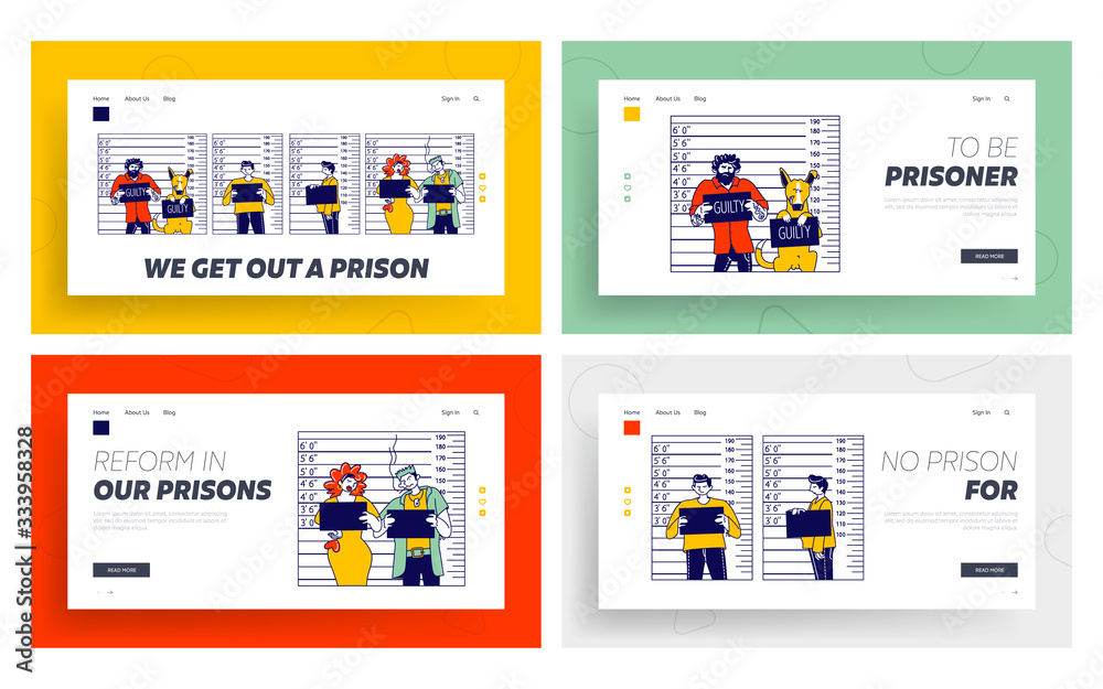 Characters Criminal Mugshot Landing Page Template Set. Identification ...
