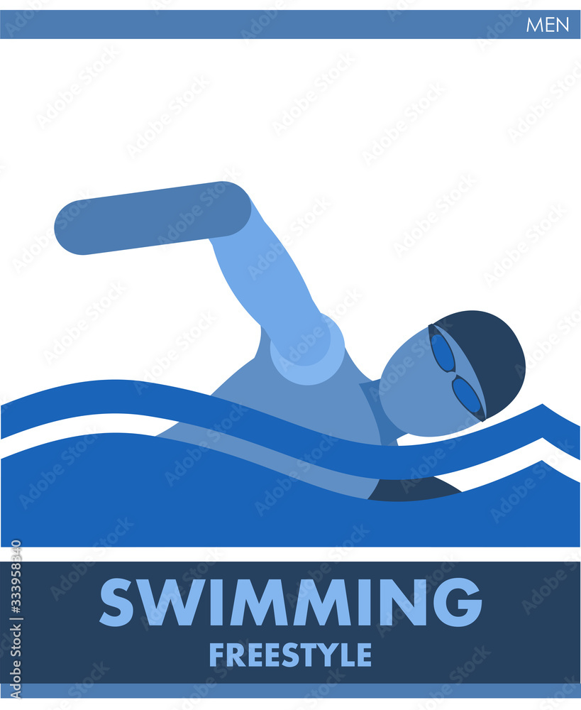 Freestyle swimming is a sport. Male competition. Vector. Icon ...