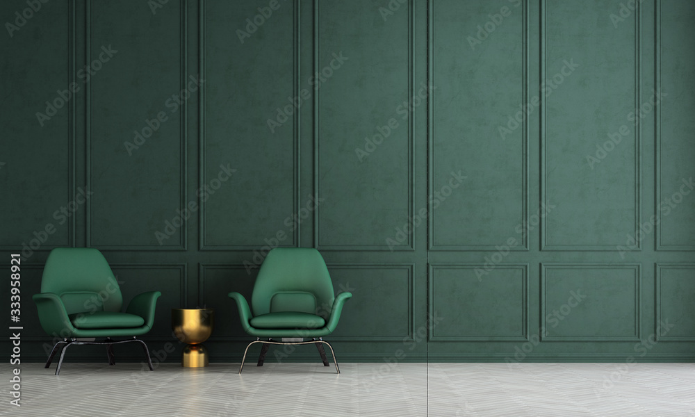 Modern green living room interior design and green pattern wall ...