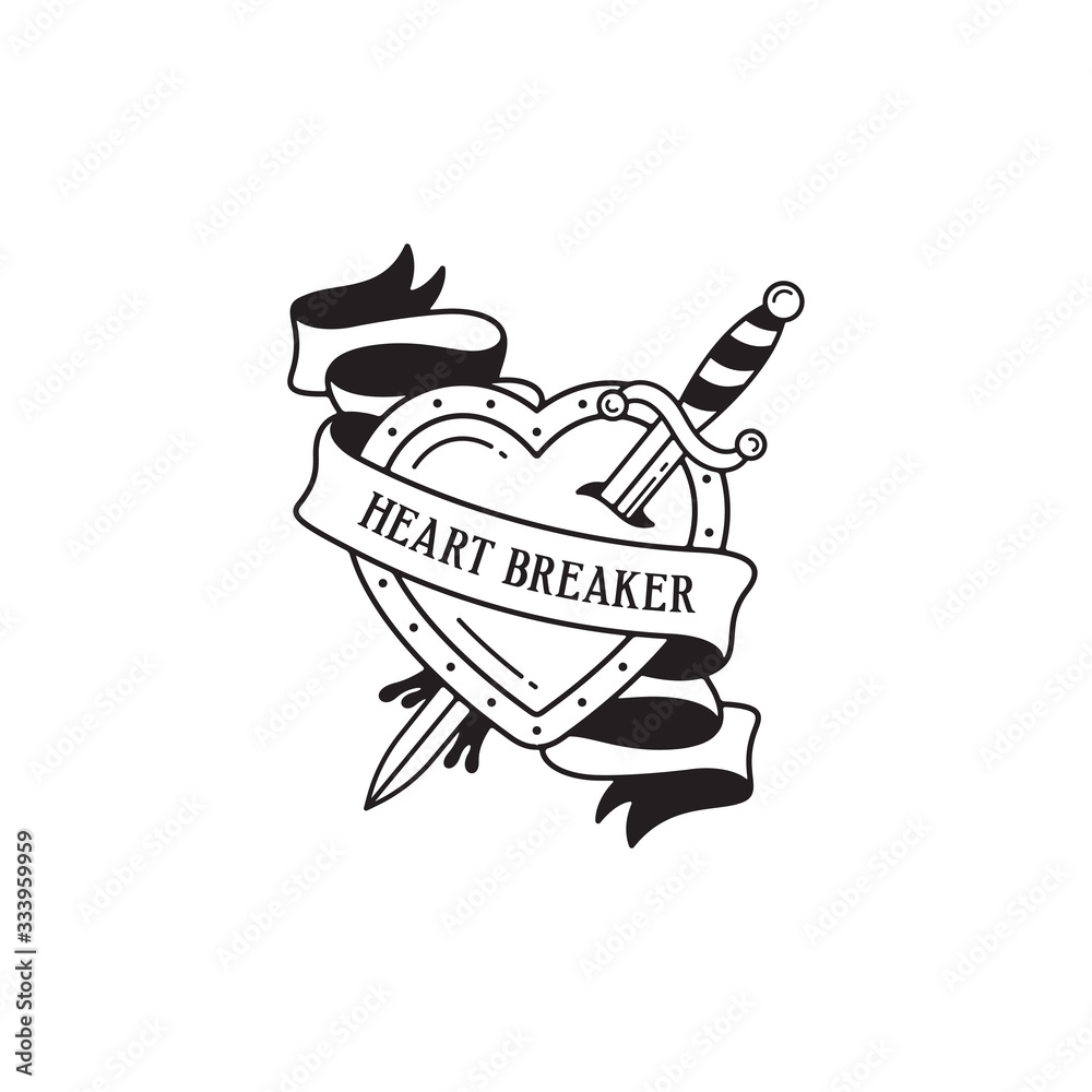 Old school tattoo emblem label with dagger heart symbols and wording ...