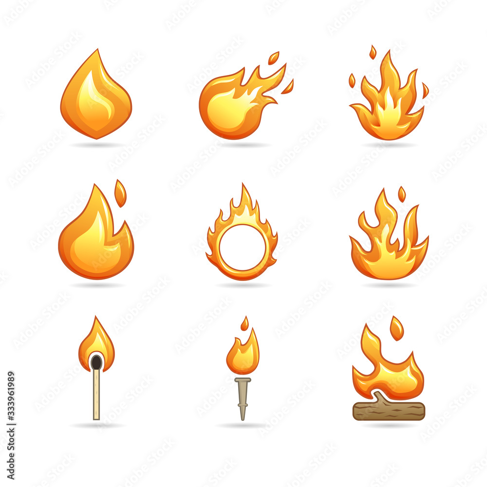 Vector set of fire icons isolated on a white background. Includes a ...