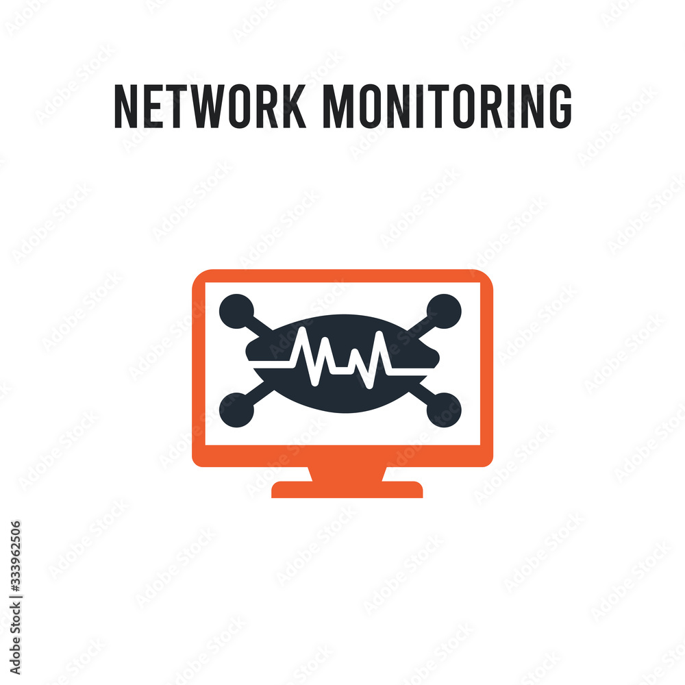 Network Monitoring Vector Icon On White Background Red And Black Colored Network Monitoring