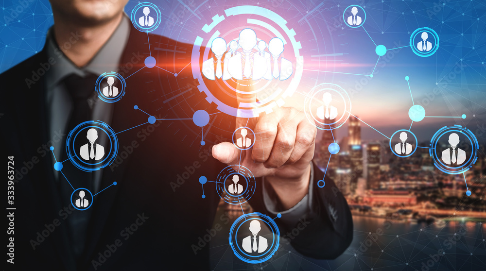 People network and global communication concept. Business people with ...