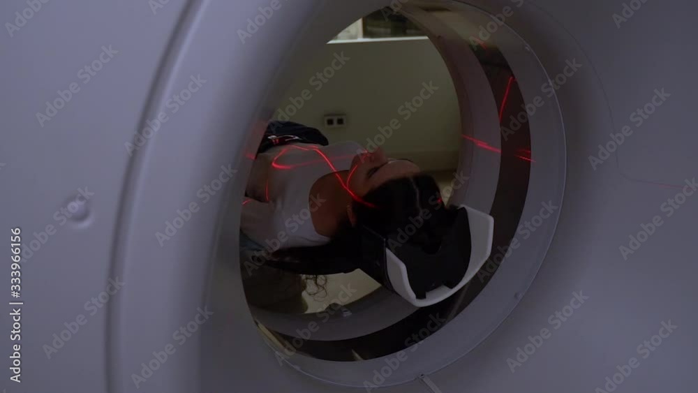 Scan by computed tomograph with red laser beams. CT of the paranasal ...