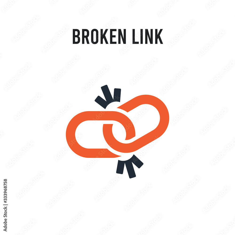 Broken link vector icon on white background. Red and black colored ...