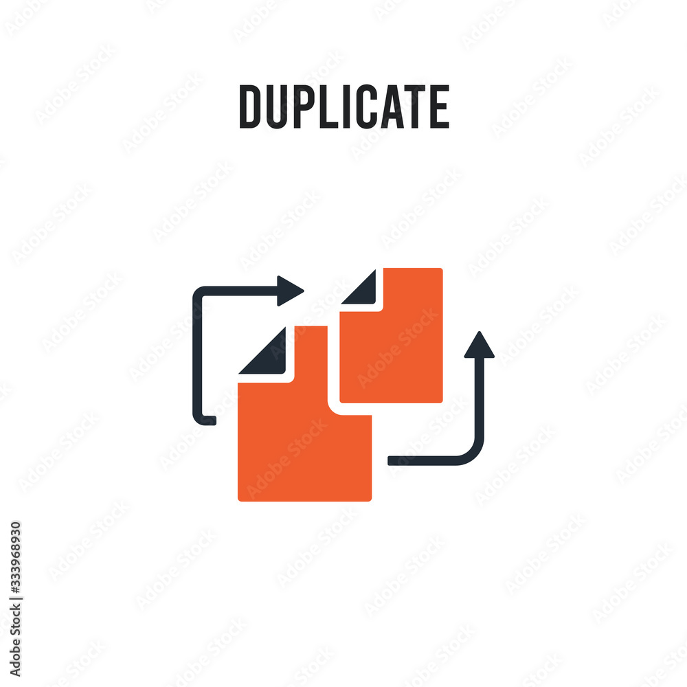 Duplicate vector icon on white background. Red and black colored Duplicate icon. Simple element ...