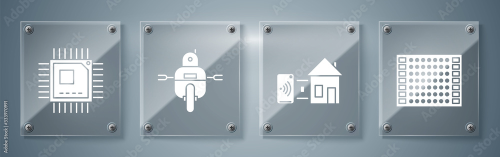 Set Printed circuit board PCB, Smart home, Robot and Processor with microcircuits CPU. Square ...