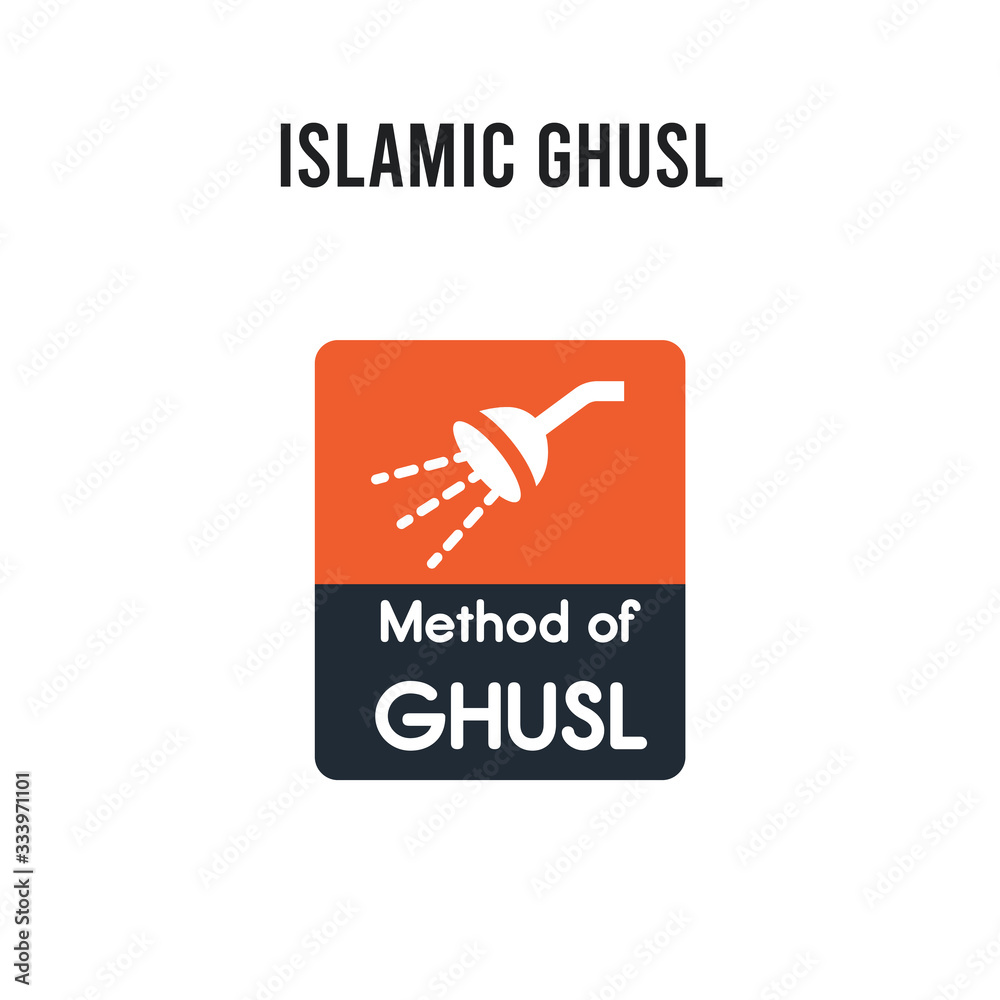 Vecteur Stock Islamic Ghusl vector icon on white background. Red and ...